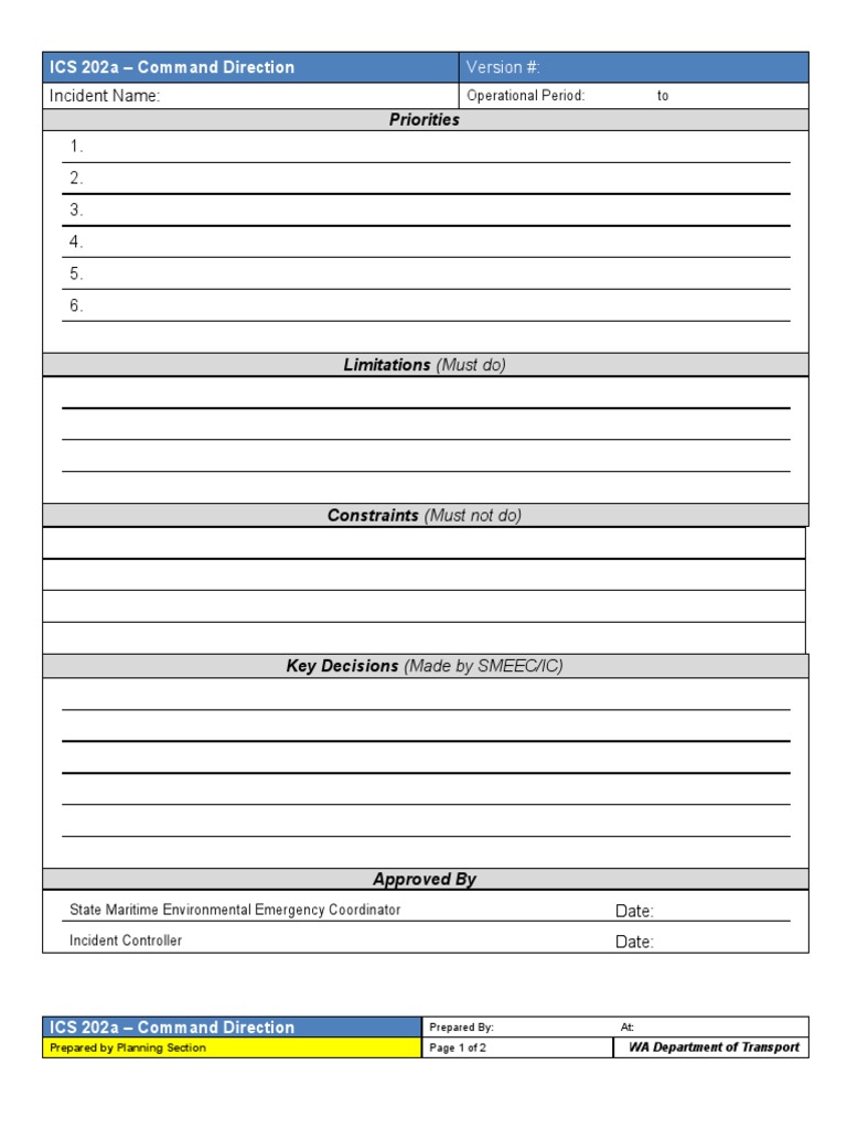 DoT - ICS 202a Command Direction | PDF | Incident Command System | Policy