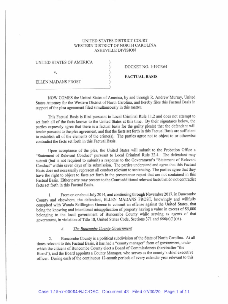 Ellen Frost Factual Basis | PDF | Plea | Parkinson's Disease