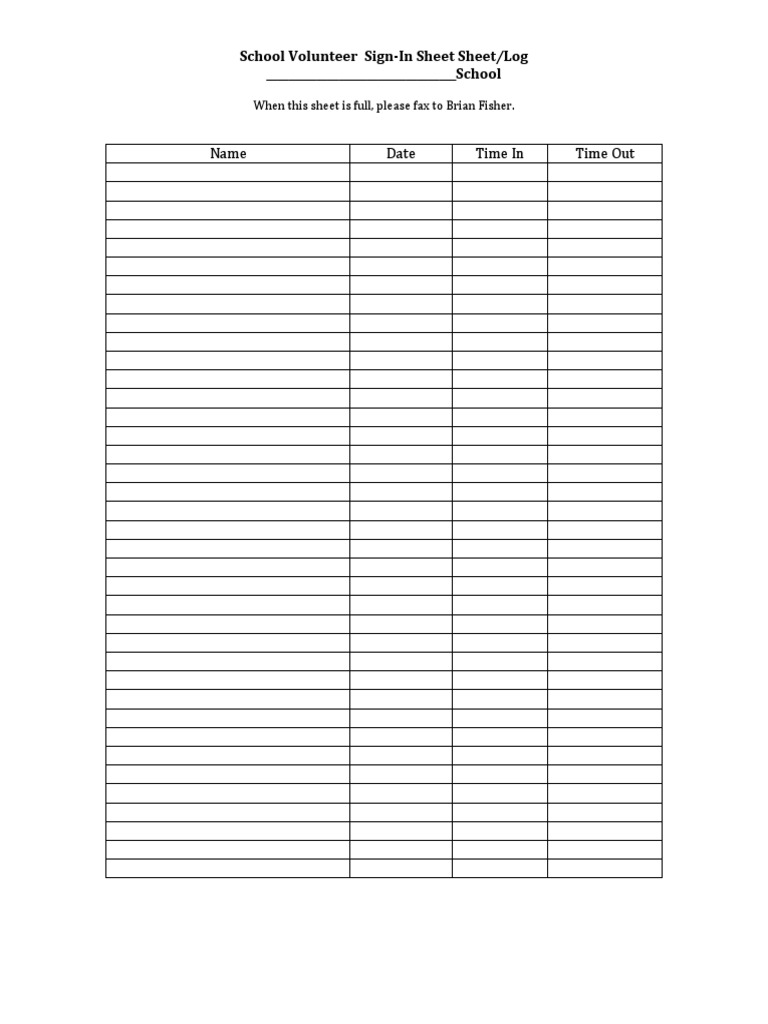 School Vol Sign in Sheet | PDF
