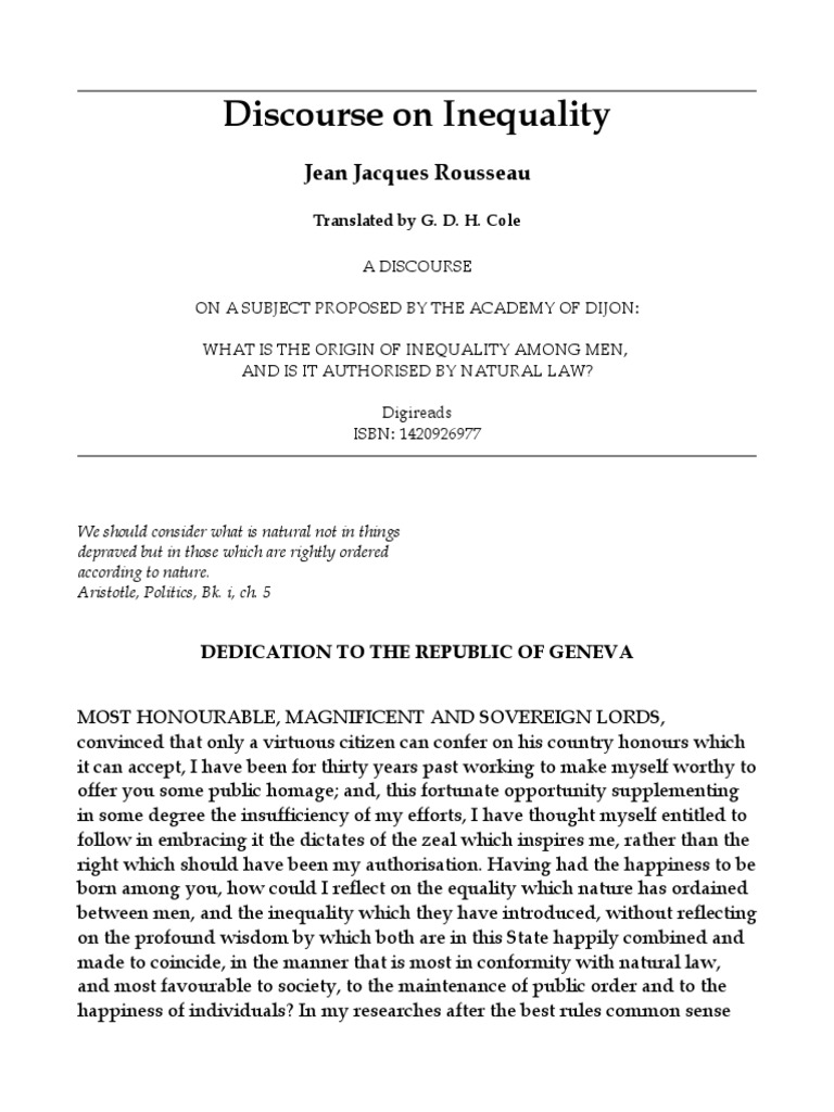 Jean-Jacques Rousseau - A Discourse On The Origin of Inequality (2006 ...
