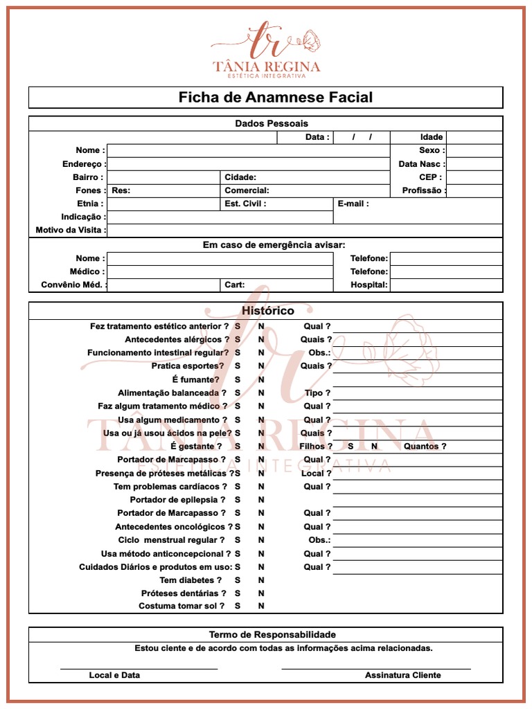 Ficha de Anamnese Facial | PDF | Dermatologia | RTT