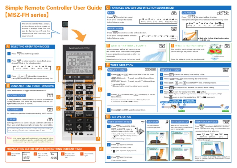 Mitsubishi MSZ-FH Remote Guide | PDF | Heating, Ventilating, And Air ...