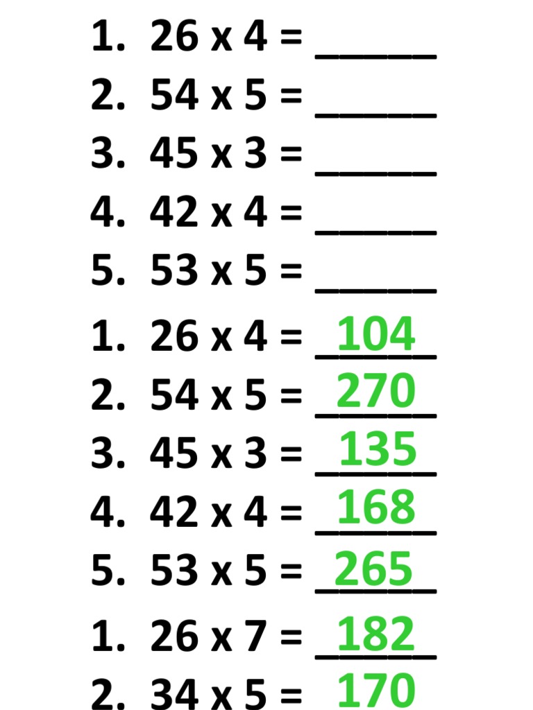 Math Multiplication Seatwork | PDF