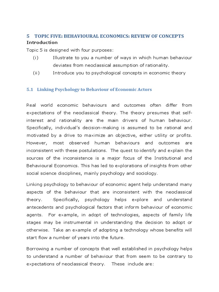 5 Topic Five: Behavioural Economics: Review of Concepts: 5.1 Linking ...