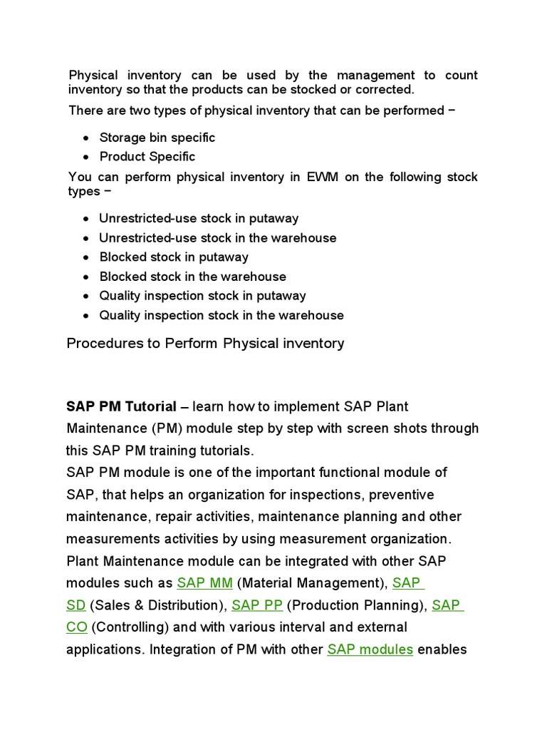 Procedures To Perform Physical Inventory: SAP PM Tutorial - Learn How ...