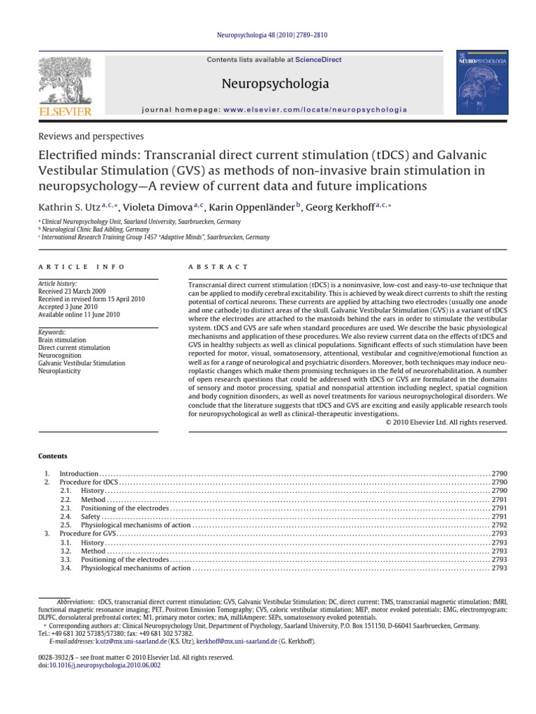 Electrified Minds Transcranial Direct Current Stimulation (TDCS) and Galvanic | PDF | Nervous ...