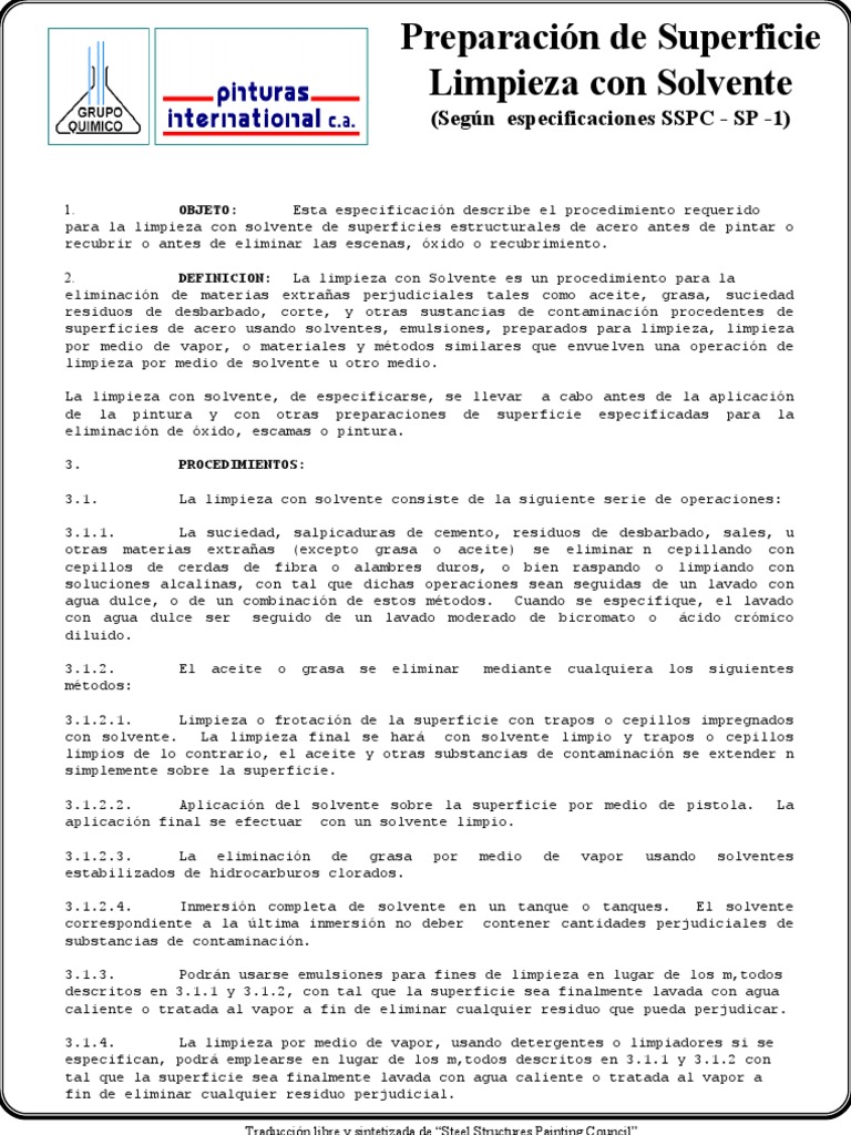 SP-1 Preparacion de Superficie Limpieza Son Solvente SSPC-SP-1 PDF | PDF | Soldadura | Construcción