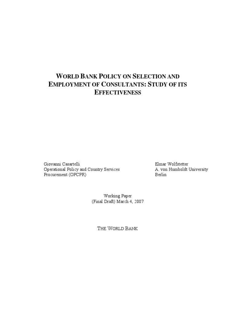World Bank Policy on Selection and Employment of Consultants | PDF ...