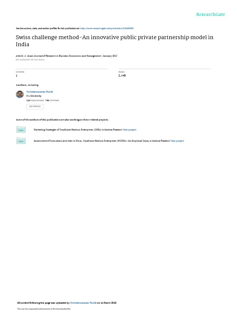 Swiss Challenge Method-An Innovative Public Private Partnership Model ...