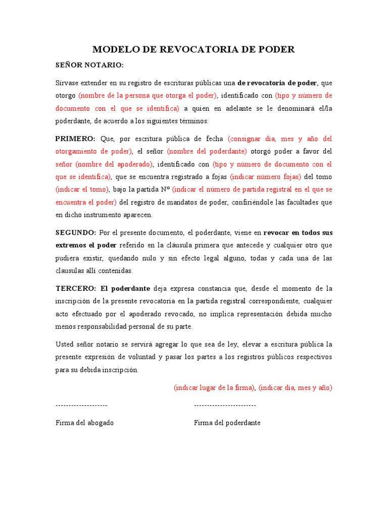 Modelo Minuta Revocatoria de Poder | PDF