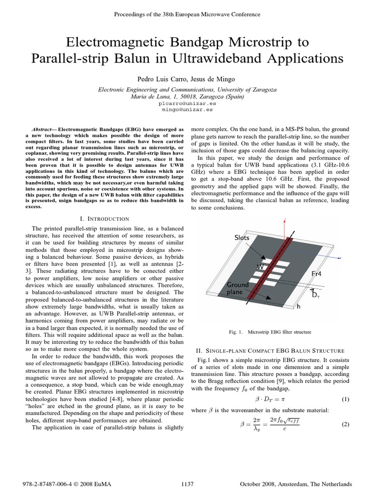 Electromagnetic Bandgap Microstrip To Parallel-Strip Balun in ...