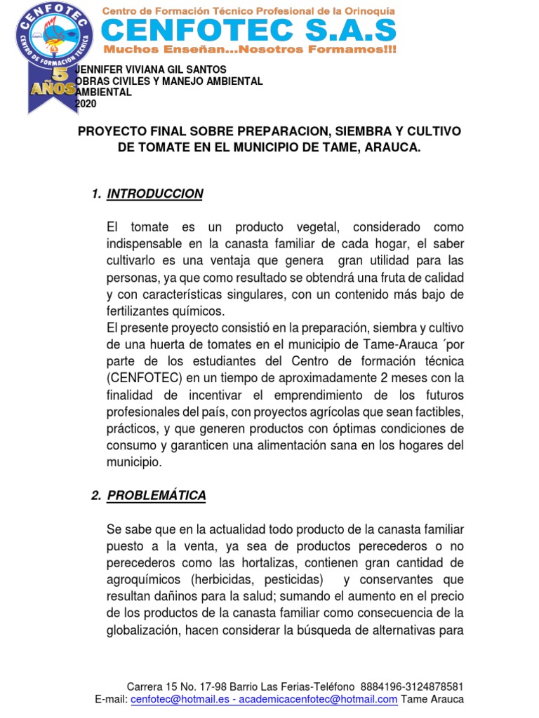 Cultivo de Tomate Jennifer Viviana Gil | PDF | Huerta | Siembra Cultivo de Tomate Jennifer Viviana Gil | PDF | Huerta | Siembra