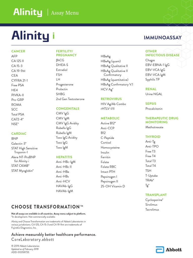 Abbott ADD-00059733 - Alinity Ci International Assay Menu PDF | PDF ...