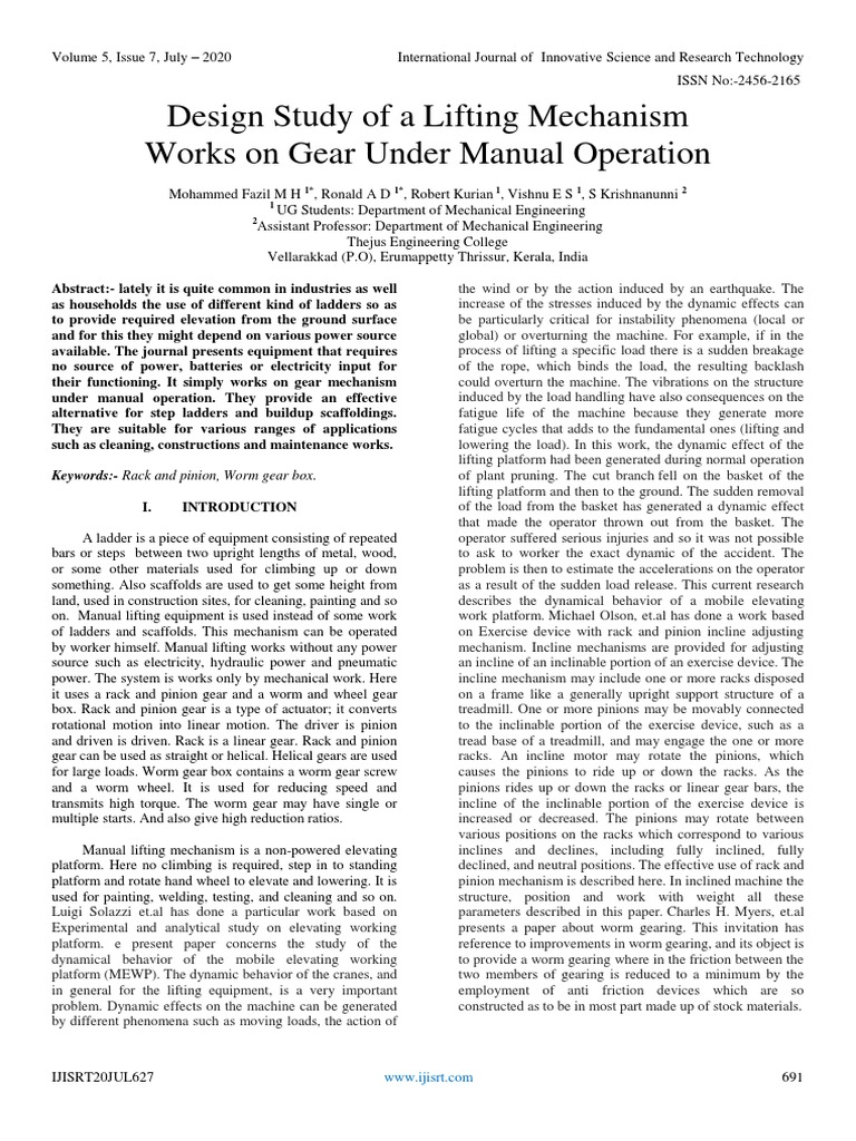 Manual Gear Lifting Mechanism Design | PDF | Gear | Machines