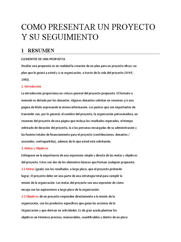 Como Presentar Un Proyecto y Su Seguimiento | PDF | Presupuesto ...