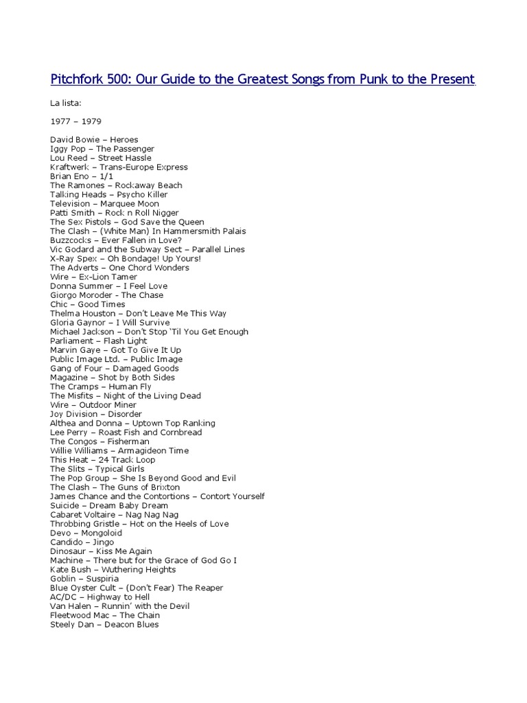 Pitchfork 500: Our Guide To The Greatest Songs From Punk To The Present ...