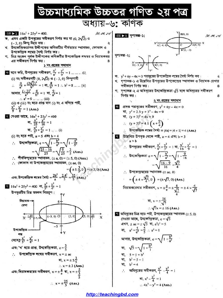 HSC Higher Mathematics 2nd Paper Note 6th Chapter Conics PDF | PDF