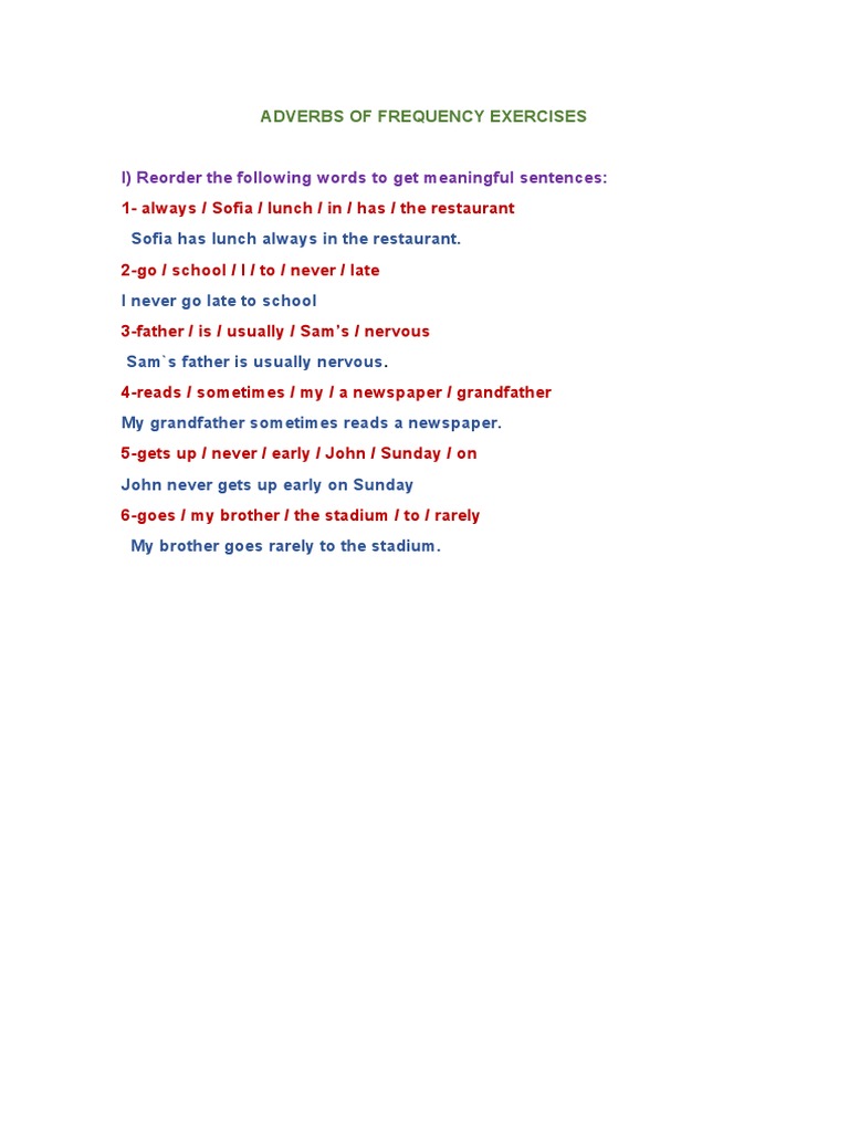 Adverbs of Frequency Exercises | PDF