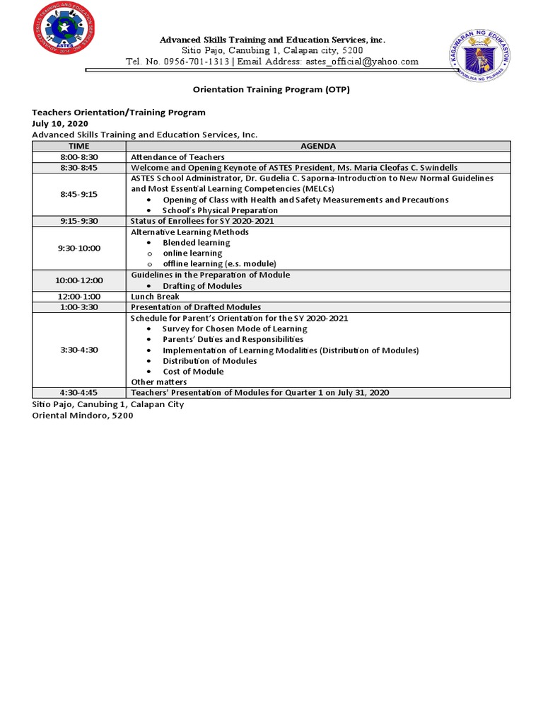 Orientation Training Program | PDF | Behavior Modification | Cognition