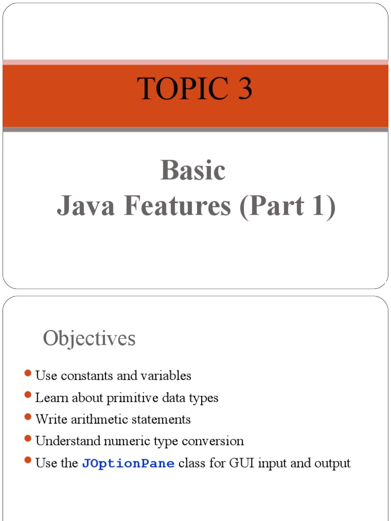 Topic 3: Basic Java Features (Part 1) | PDF | Data Type | Integer ...
