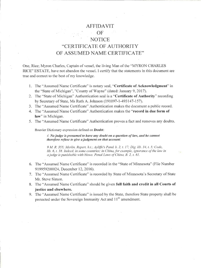 Assumed Name Certificate Affidavit | PDF