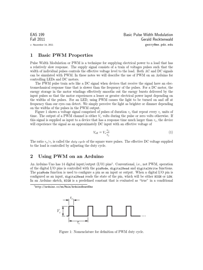 1 Basic Pwm Properties Eas 199 Basic Pulse Width Modulation Fall 2011