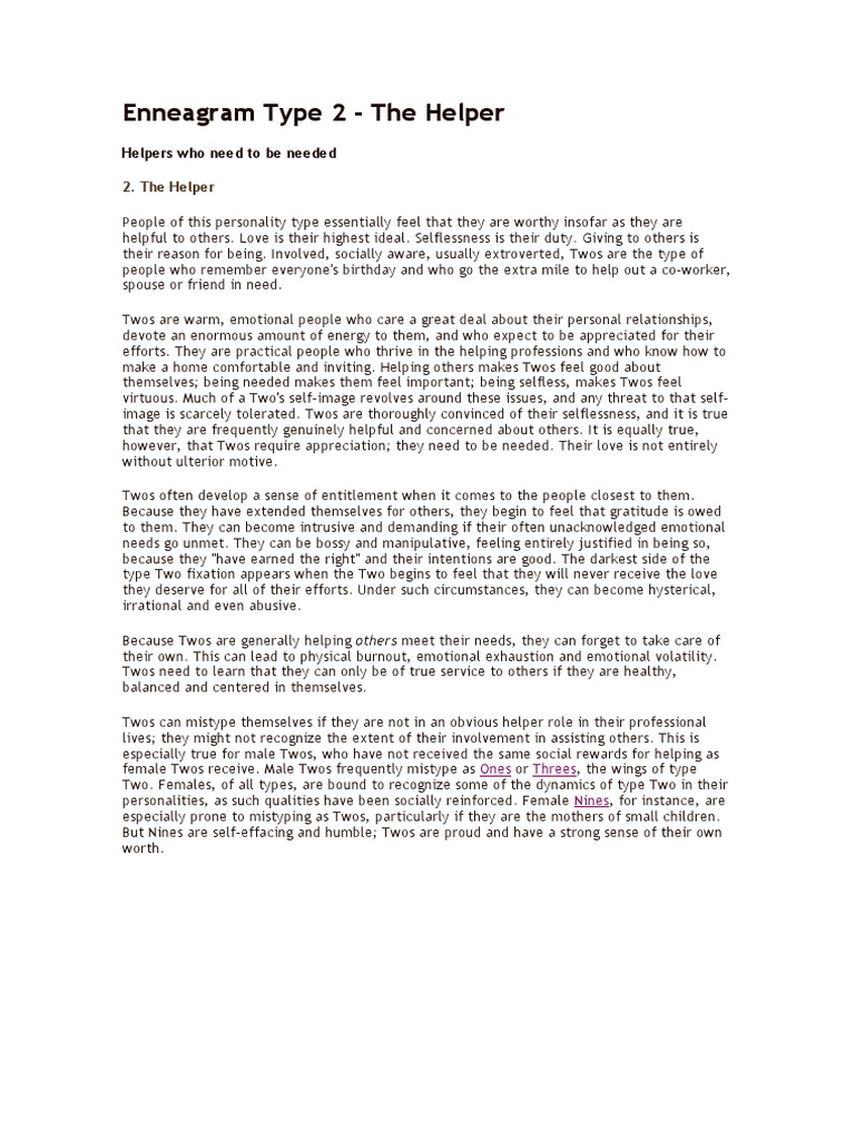 Enneagram Type 2 - The Helper: Helpers Who Need To Be Needed | PDF ...