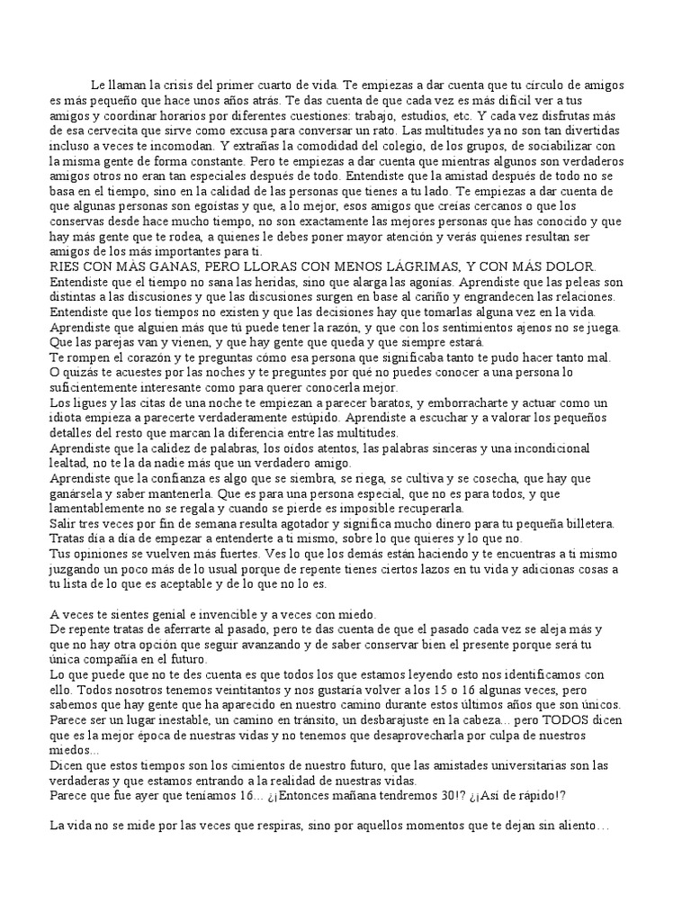 La Crisis Del Primer Cuarto de Vida | PDF