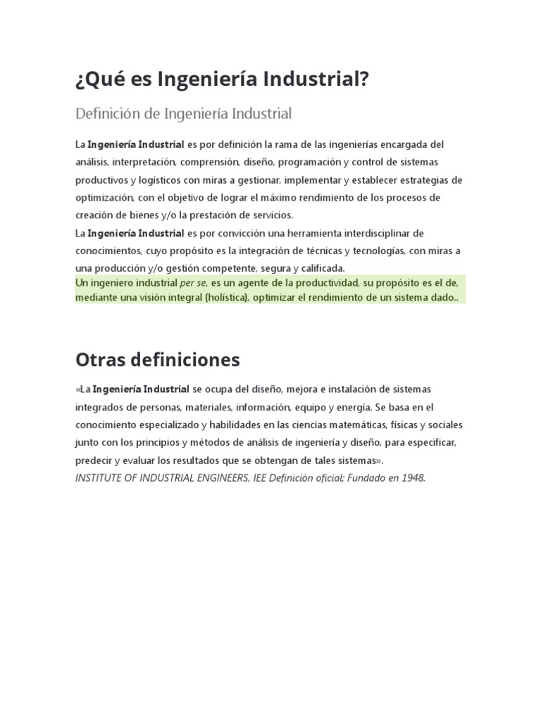 Qué Es Ingeniería Industrial | PDF | Ingeniería Industrial | Ingeniería