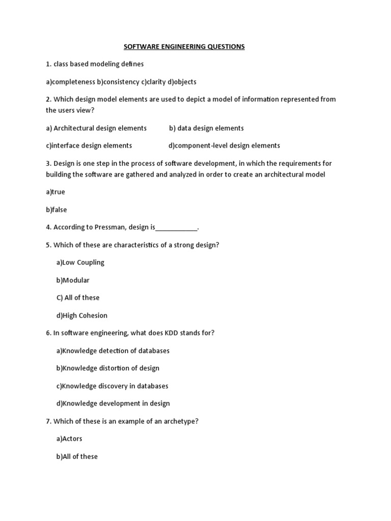 Software Engineering Questions | PDF | Software | Databases