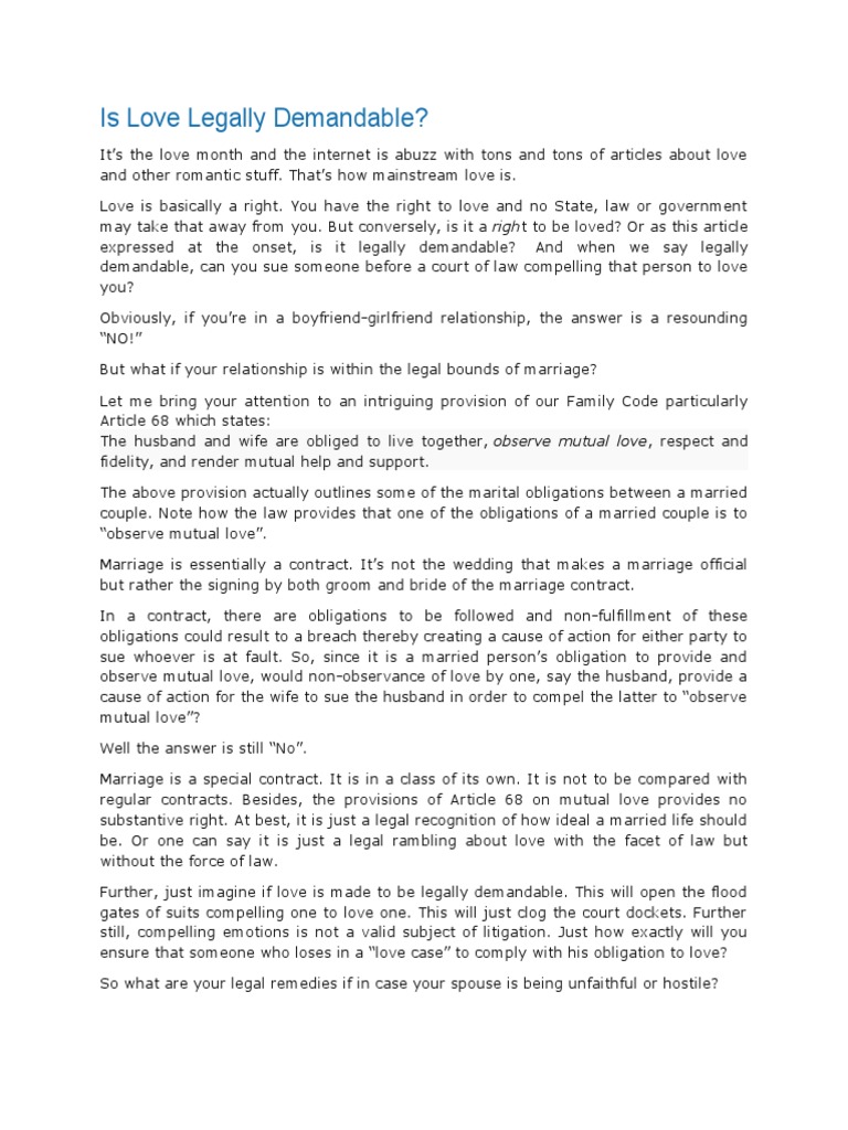 Is Love Legally Demandable | PDF | Husband | Marriage