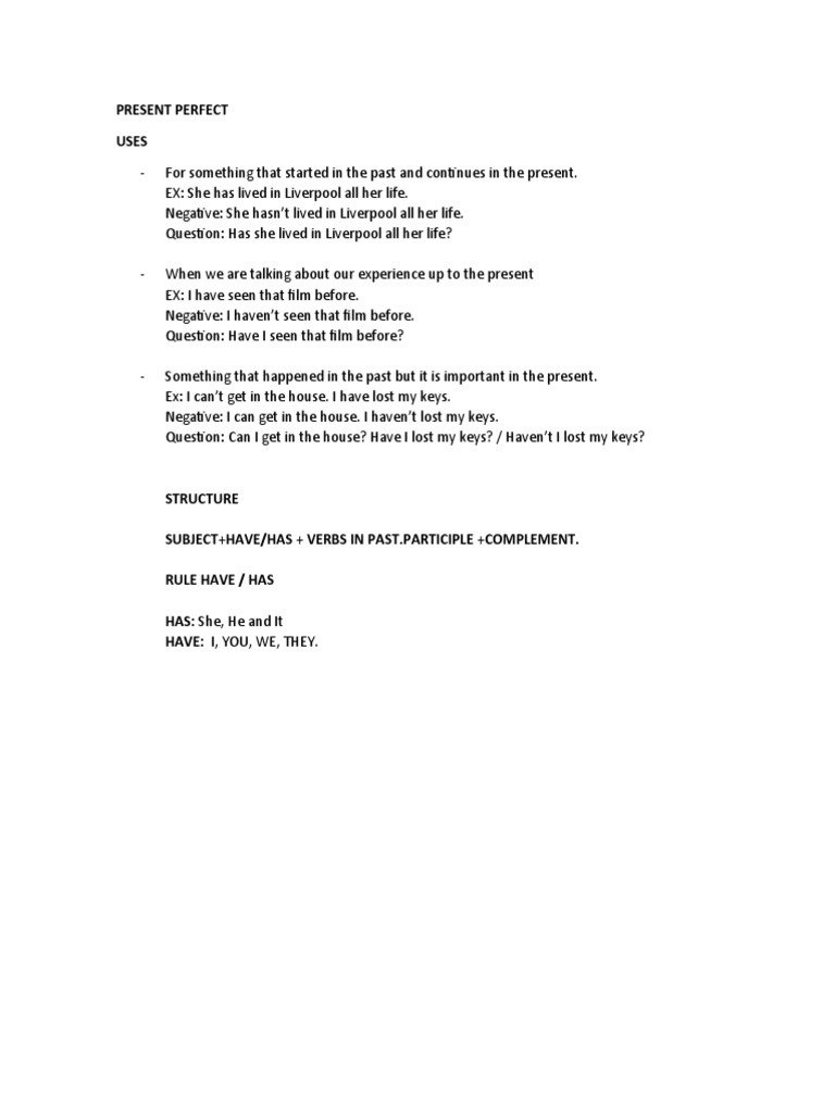 Present Perfect Tense Overview | PDF