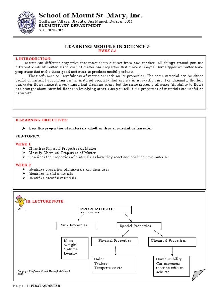 Science 5 Module Q1-Week 1-2 | PDF | Ductility | Matter
