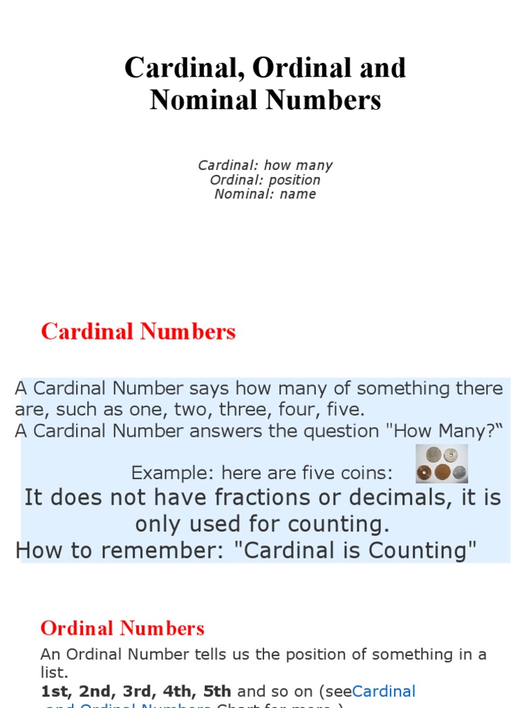 Cardinal, Ordinal and Nominal Numbers | PDF