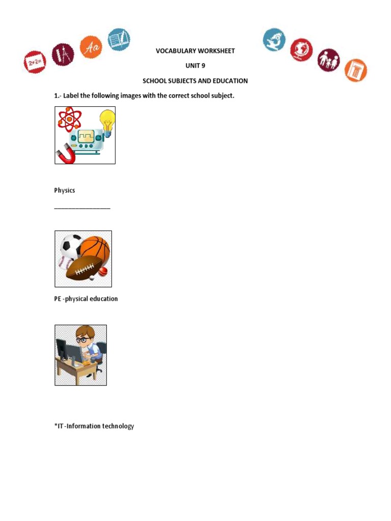 School Subjects Vocabulary Worksheet | PDF