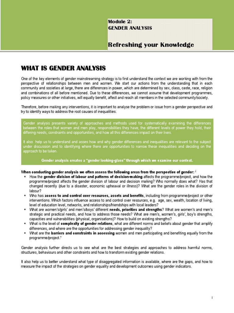 Refreshing Your Knowledge: Gender Analysis | PDF | Gender Analysis | Gender