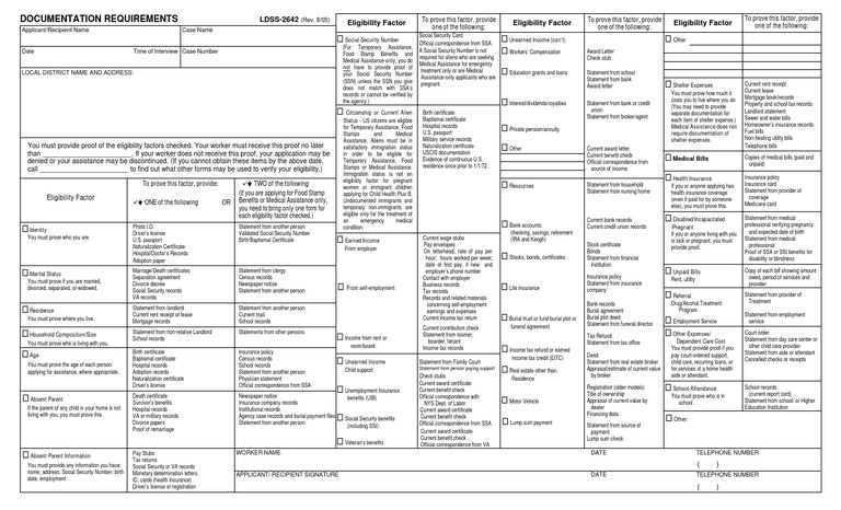 LDSS-2642 Documentation Requirements | PDF | Social Security (United ...