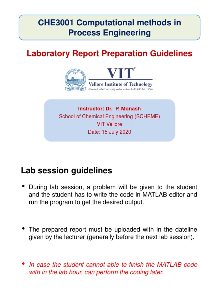 Lab Report Guidelines for CHE3001 | PDF