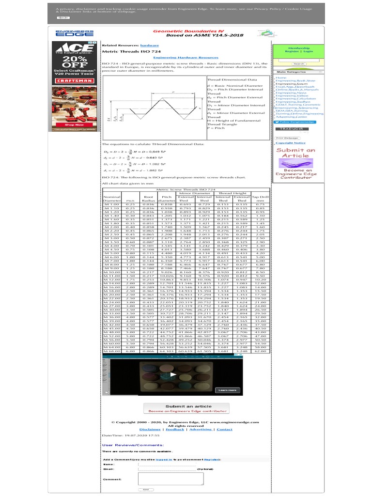 Metric Threads ISO 724 - Engineers Edge | PDF | Computing And ...