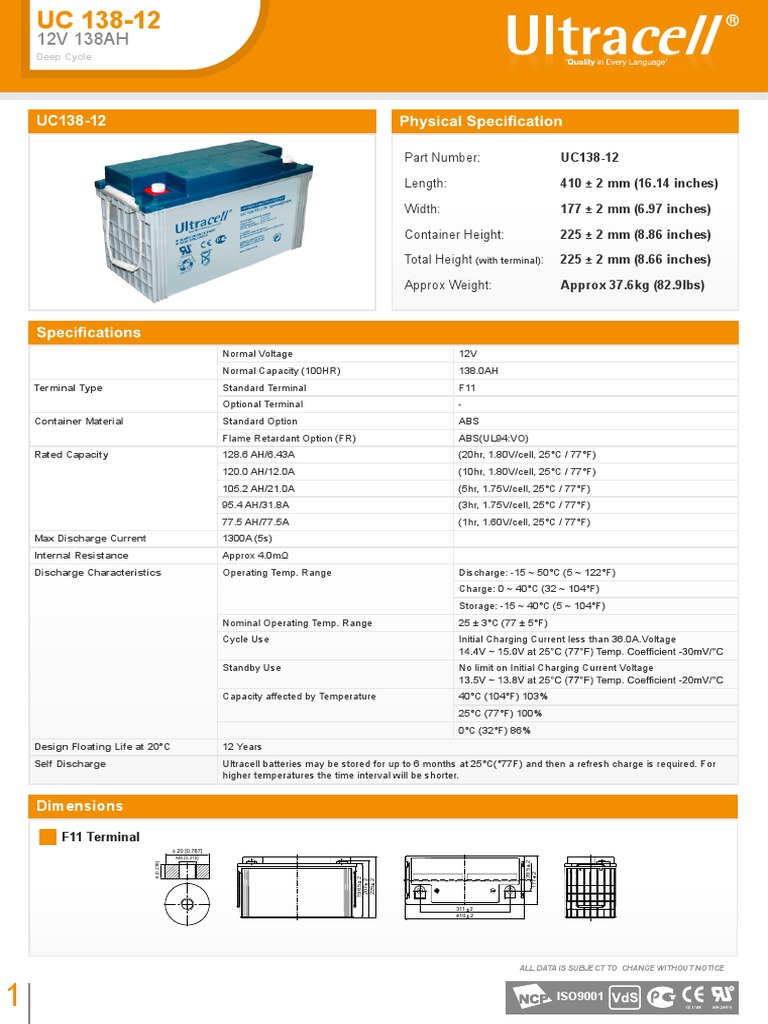12V 138AH Deep Cycle Battery Specs | PDF | Rechargeable Battery ...