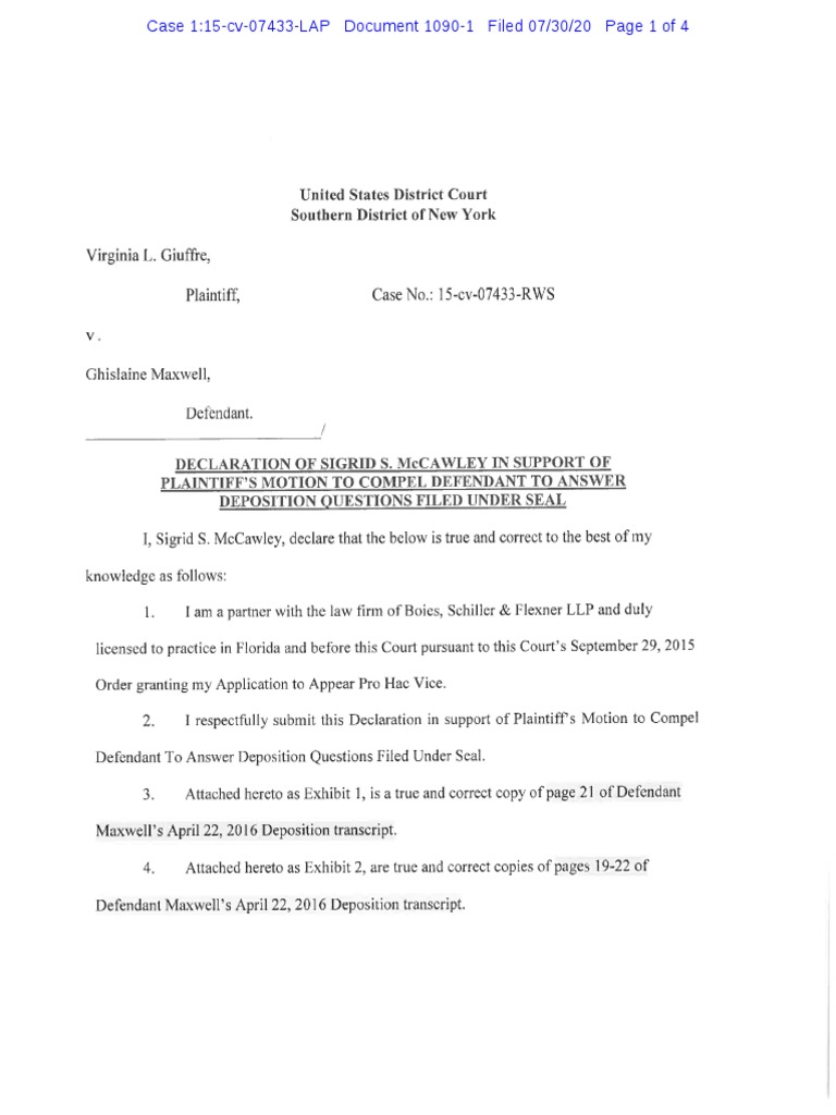 Jeffrey Epstein Documents - Unsealed Thursday, July 30 | PDF | Attorney ...