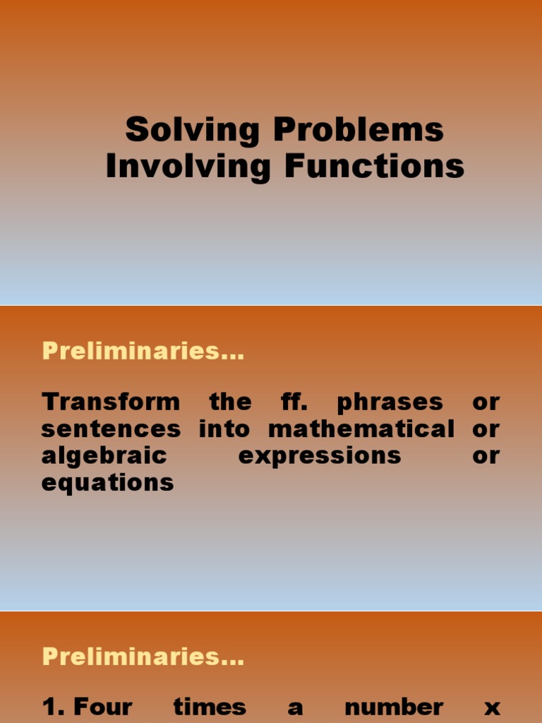 Lesson 3D Solving Problems Involving Functions | PDF | Function (Mathematics) | Solution