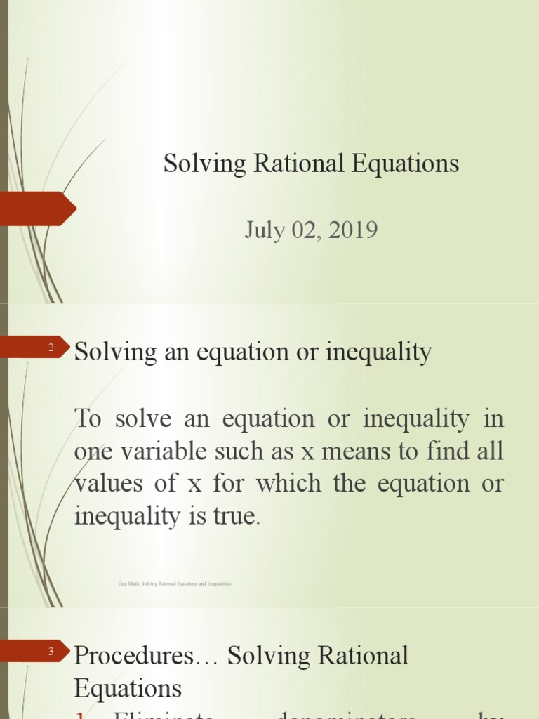 Lesson 6 Solving Rational Equations and Inequalities | PDF | Inequality ...