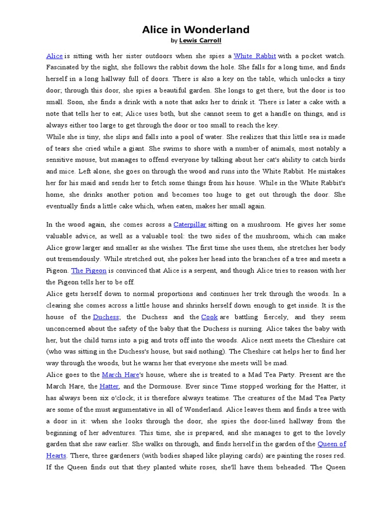 Alice in Wonderland Summary | PDF | Alice's Adventures In Wonderland ...