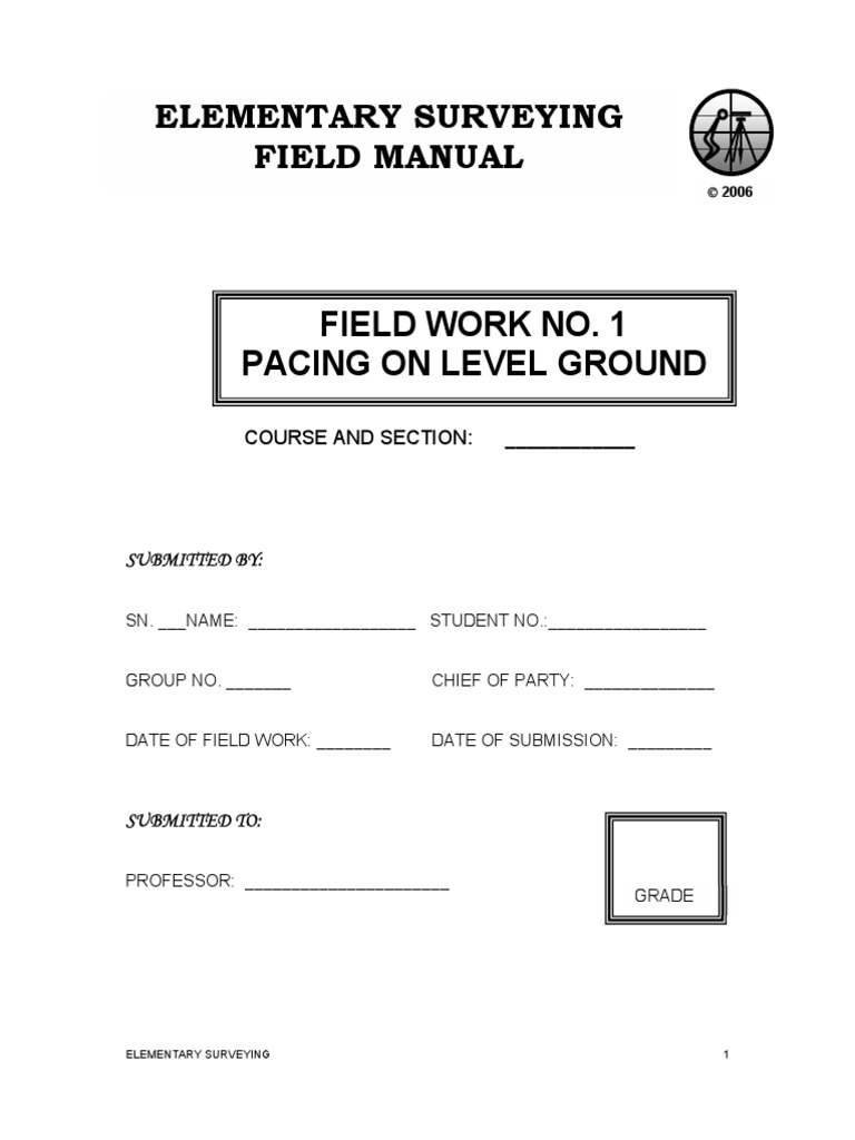 Field Work No. 1 - Pacing On Level Ground | PDF | Surveying | Teaching Mathematics