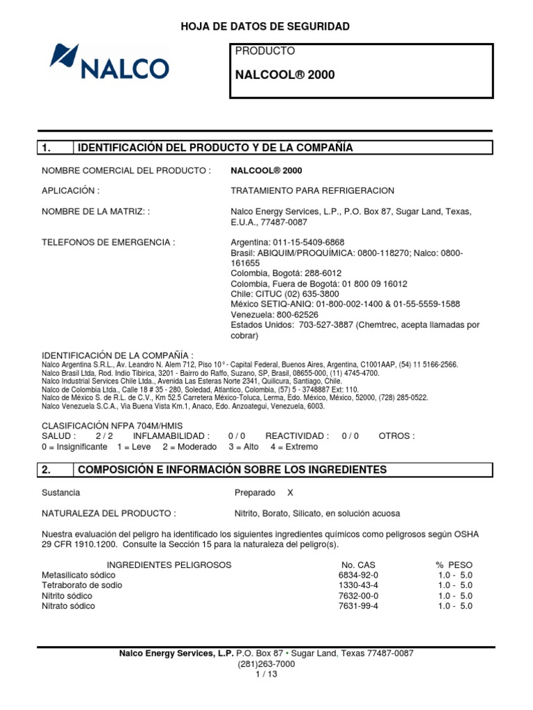 Nalcool 2000 | PDF | Administración de Seguridad y Salud Ocupacional ...