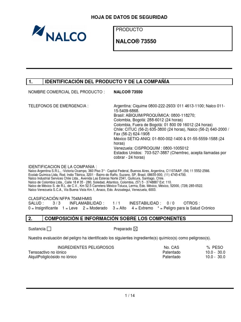 Nalco 73550 | PDF | Agua | Residuos