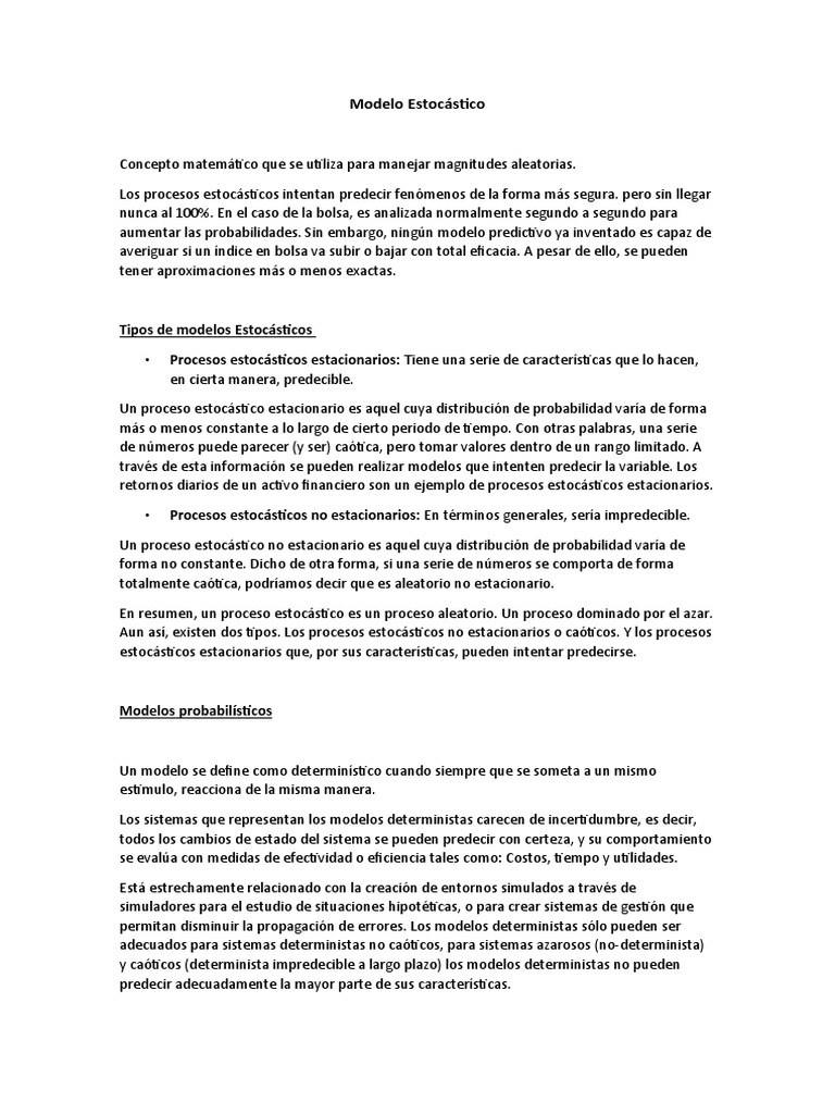 Modelo Estocastico Y Deterministico | PDF | Estocástico | Proceso ...
