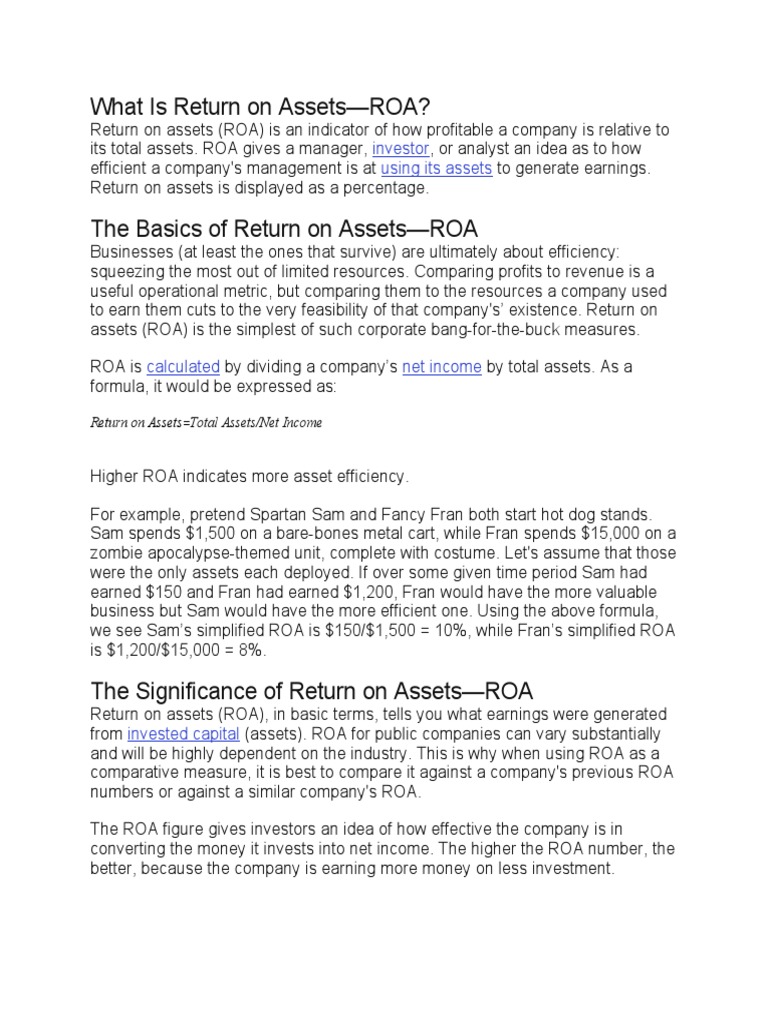 What Is Return On Assets | PDF | Equity (Finance) | Return On Equity