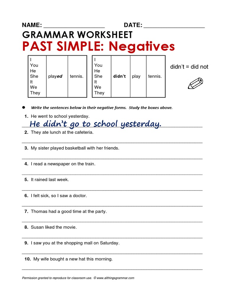 PAST SIMPLE: Negatives: Grammar Worksheet | PDF | Syntax | Language ...